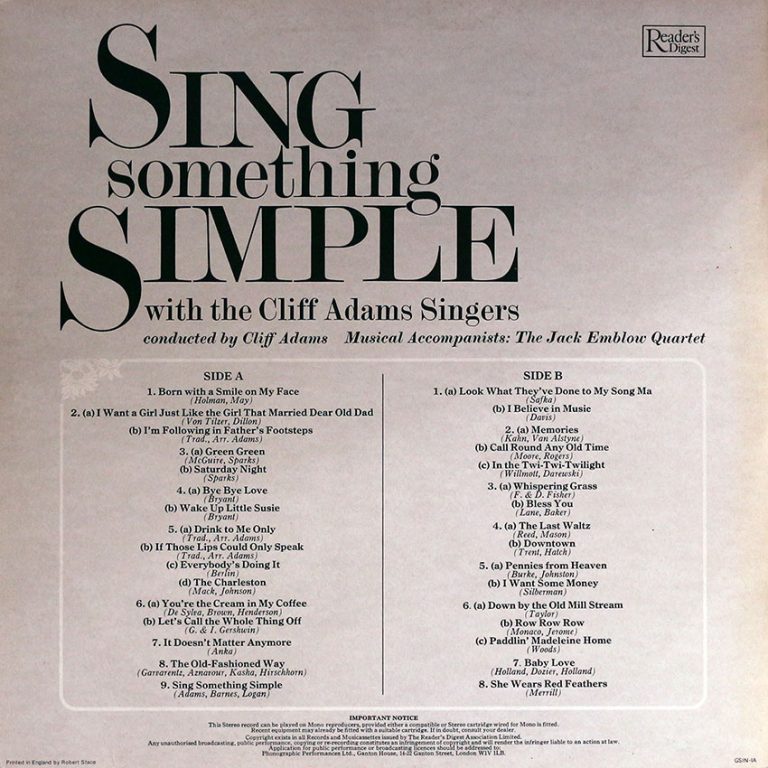 The Cliff Adams Singers - Sing Something Simple - Cover Heaven