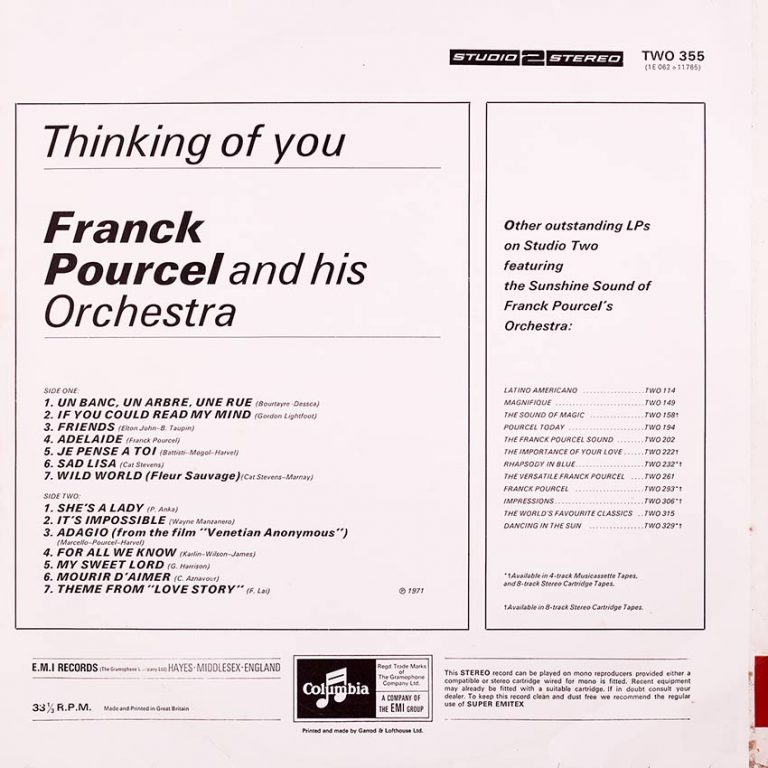 Frank Pourcel and his Orchestra - Thinking Of You - Cover Heaven