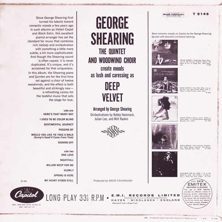 George Shearing The Quintet and Woodwind Choir - Deep Velvet - Cover Heaven